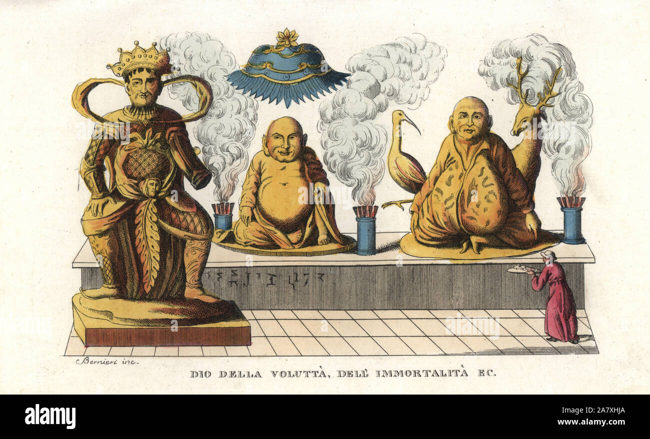 Statues of Chinese gods: Kin-gan or Chin-hoan, god of tutelage, Ni-ni ...