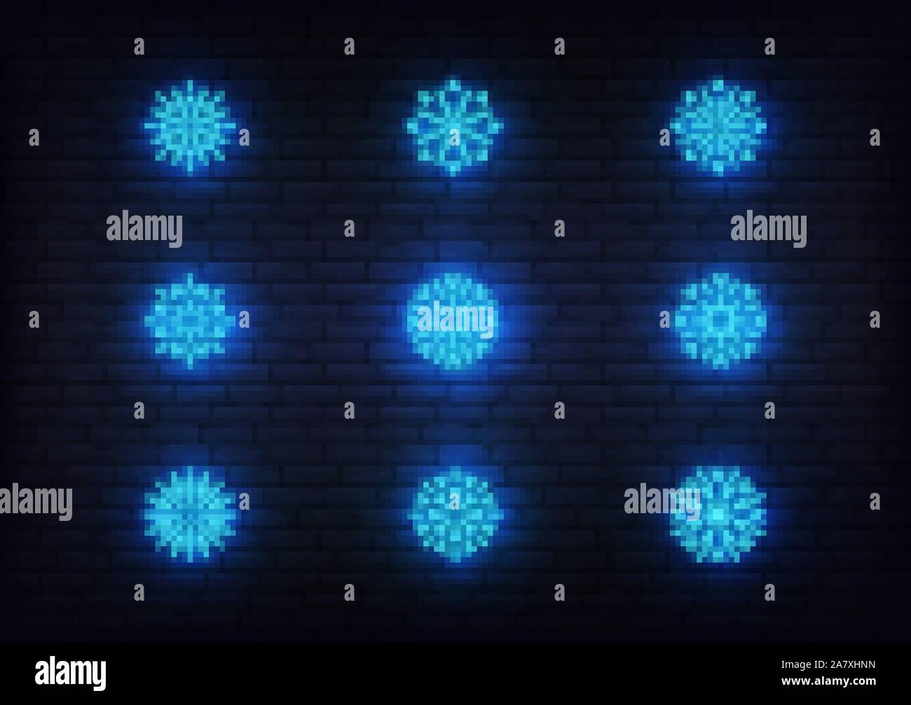 Snow icons neon. Vector glowing neon blue snowflake icons Stock Vector ...