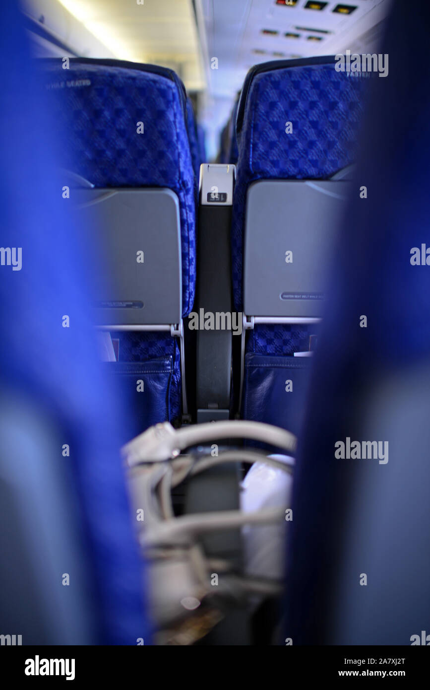 Interior of plane during flight Stock Photo - Alamy