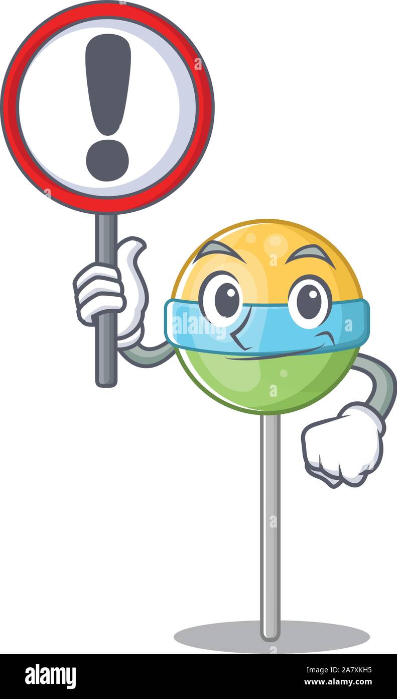 with sign warning character round lollipop cartoon shape Stock Vector ...