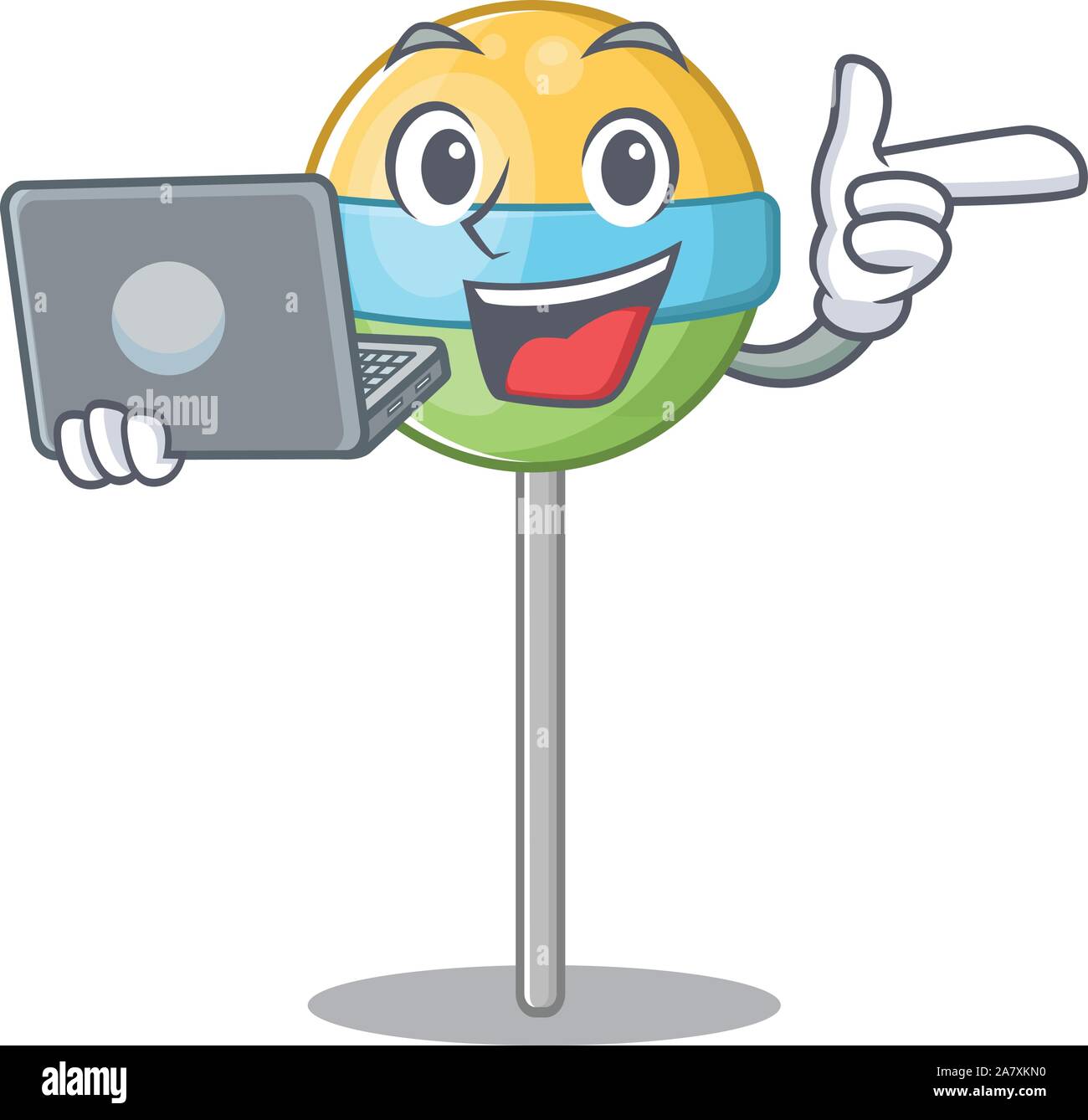 character with bring laptop round lollipop cartoon shape Stock Vector ...