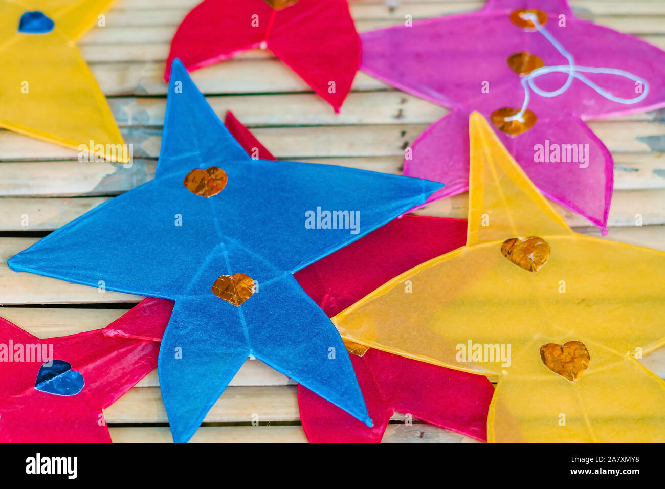 Close up to traditional star-shaped kite or thai name Chula kite for ...