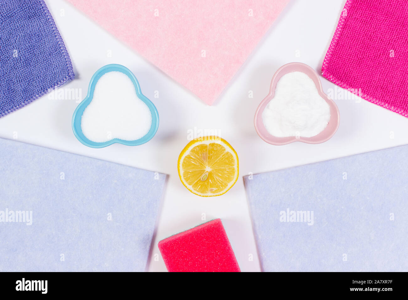 Colorful accessories and natural detergents for cleaning different ...