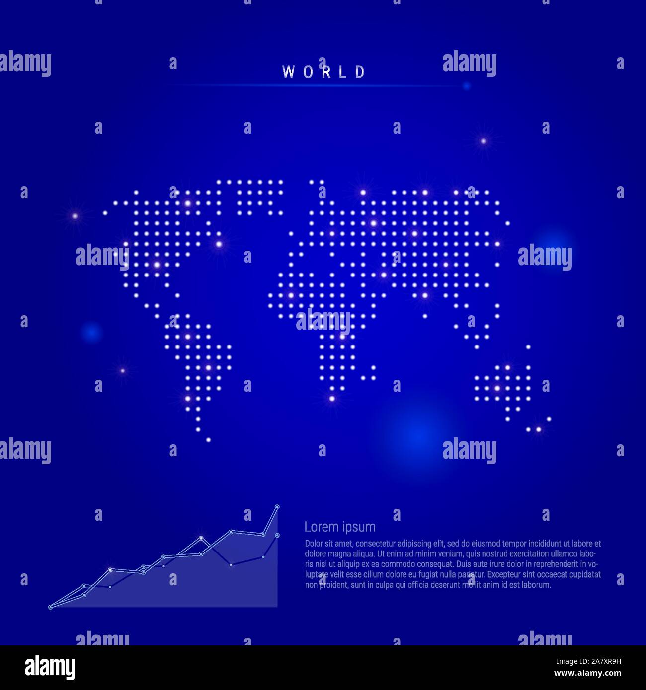 World continents illuminated map with glowing dots. Dark blue space ...