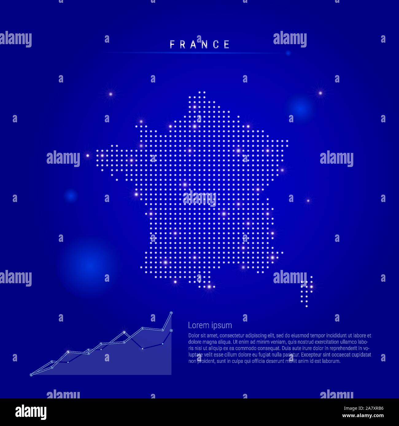 France illuminated map with glowing dots. Dark blue space background ...