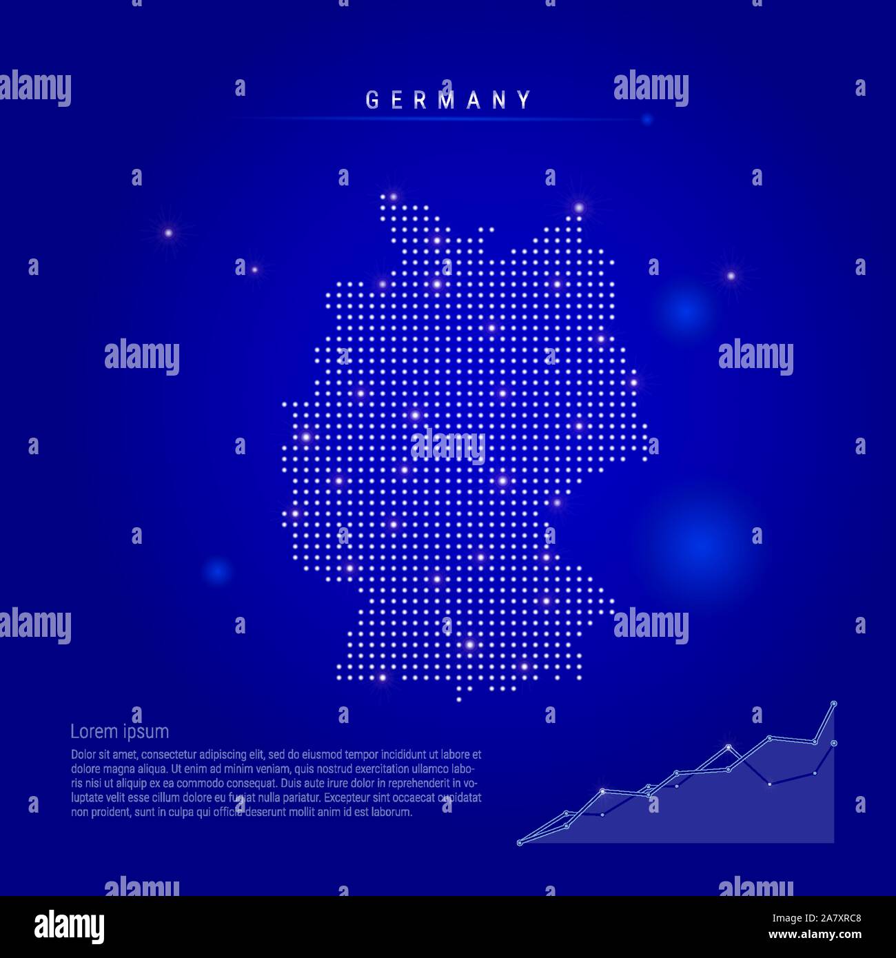Germany illuminated map with glowing dots. Dark blue space background ...