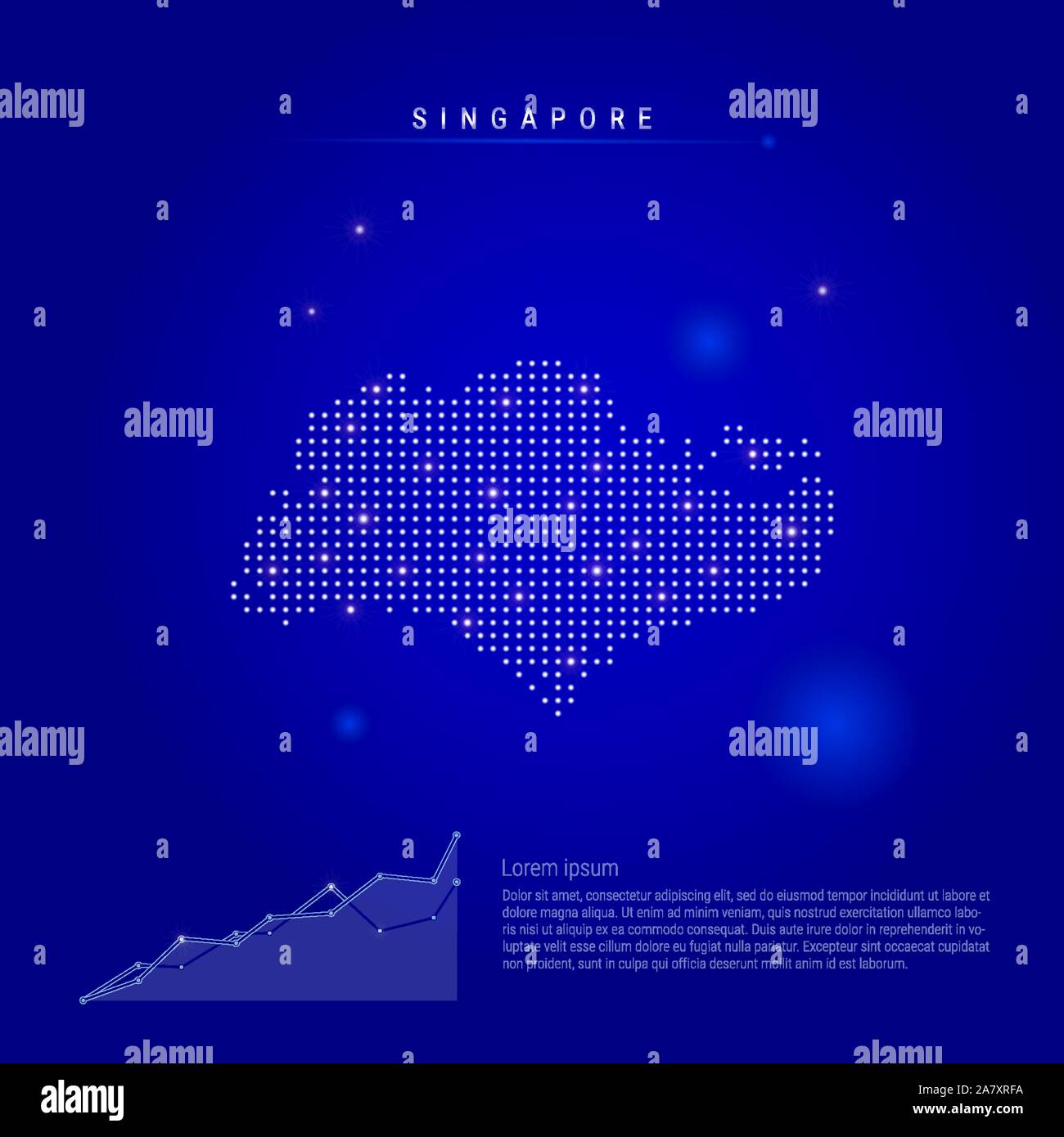 Singapore illuminated map with glowing dots. Dark blue space background ...