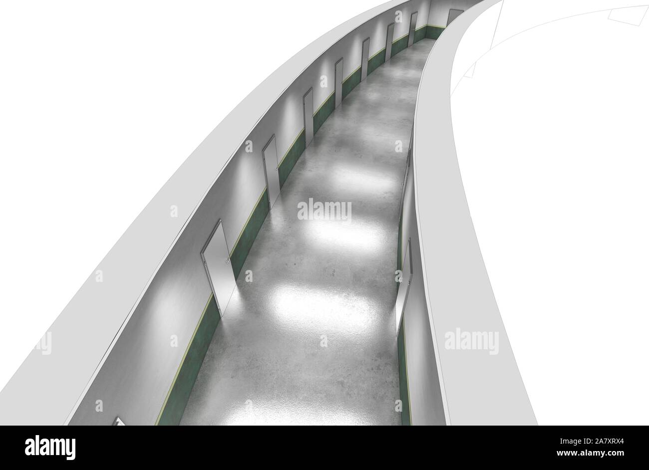 long corridor with doors, interior visualization, 3D illustration Stock ...