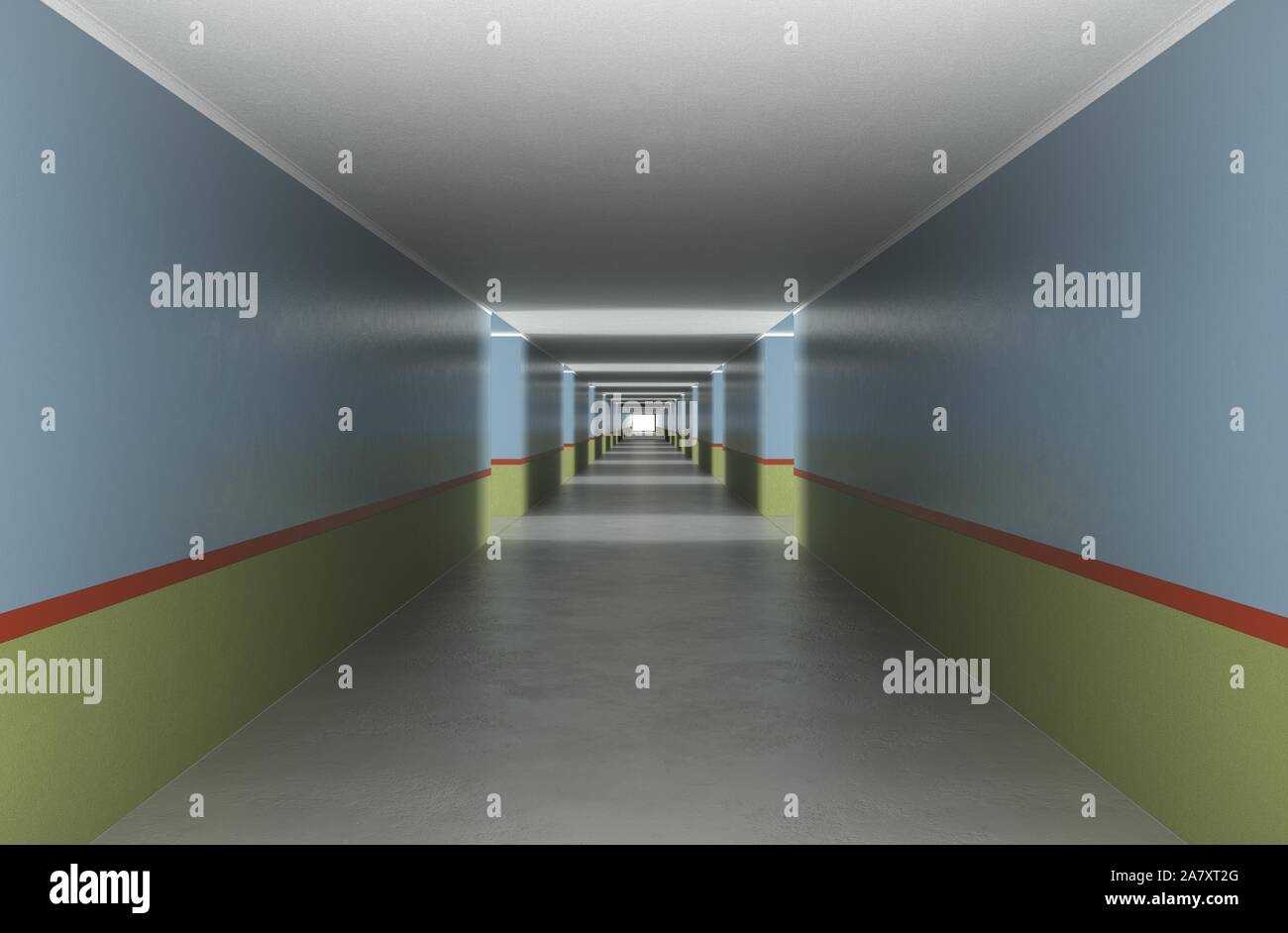long corridor with doors, interior visualization, 3D illustration Stock ...