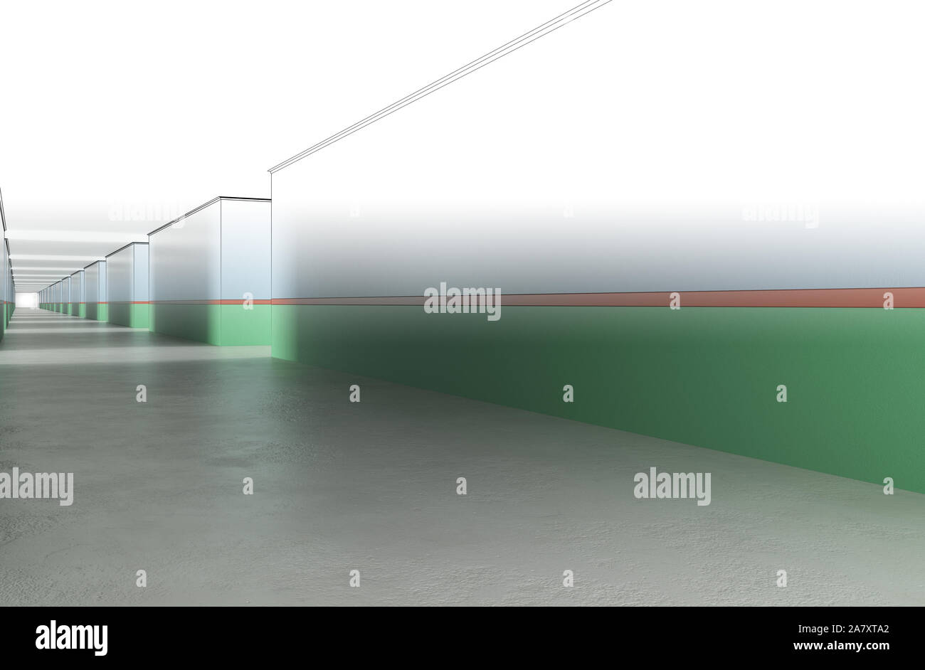 long corridor with doors, interior visualization, 3D illustration Stock ...