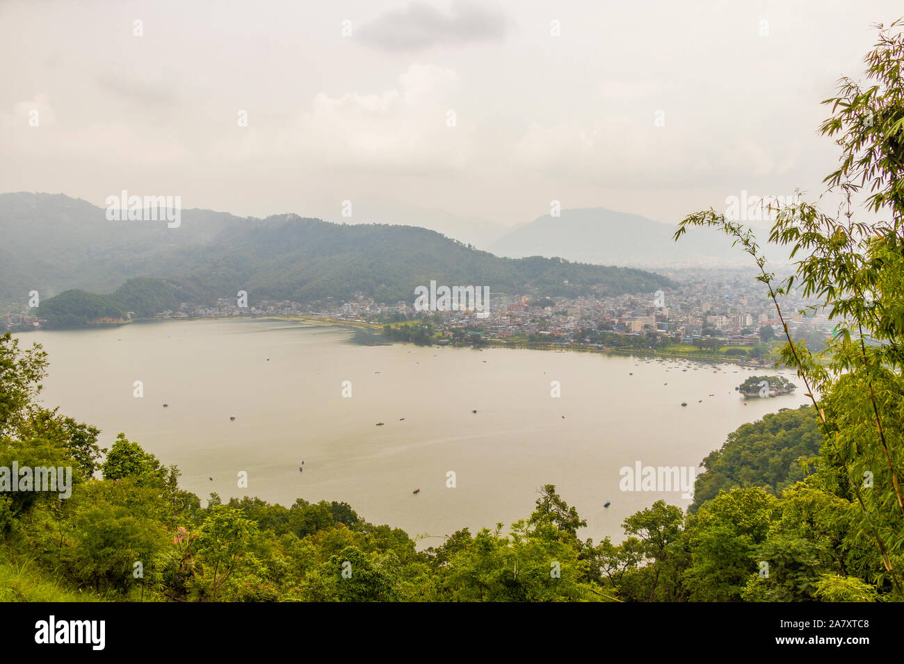 Phewa Lake and Lake Side, city, mountains and lake in Pokhara, Nepal ...