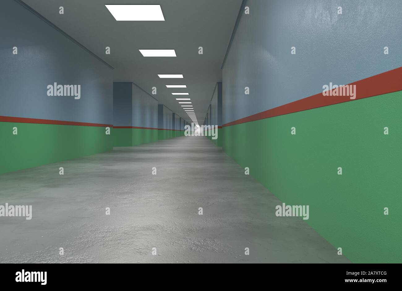 long corridor with doors, interior visualization, 3D illustration Stock ...