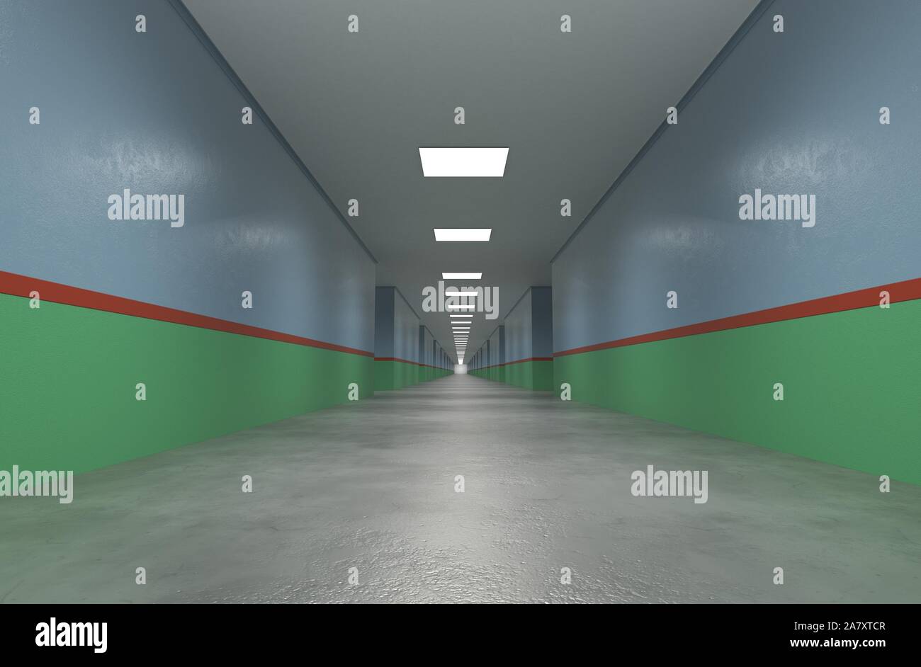 long corridor with doors, interior visualization, 3D illustration Stock ...