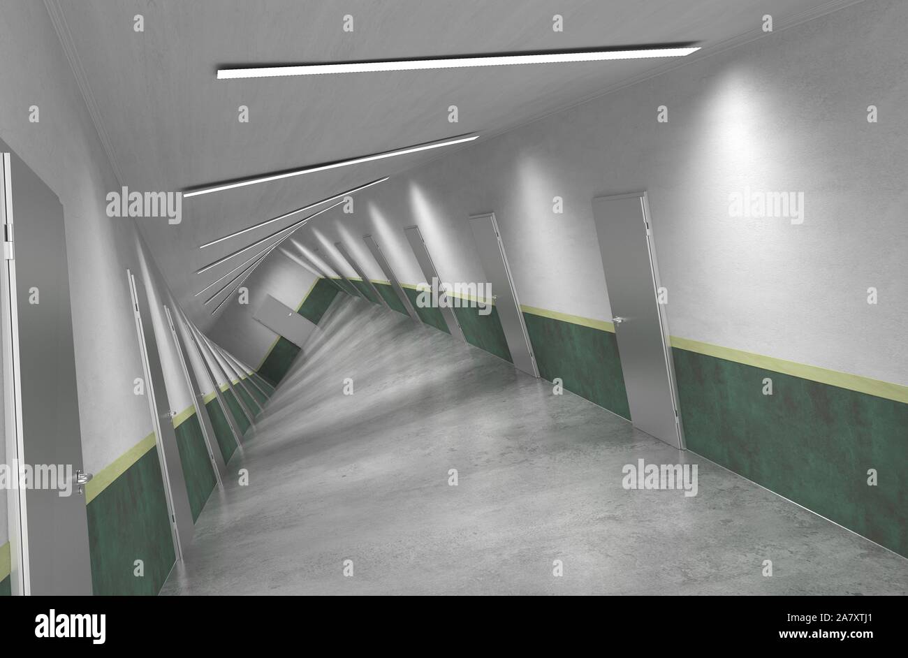 long corridor with doors, interior visualization, 3D illustration Stock ...