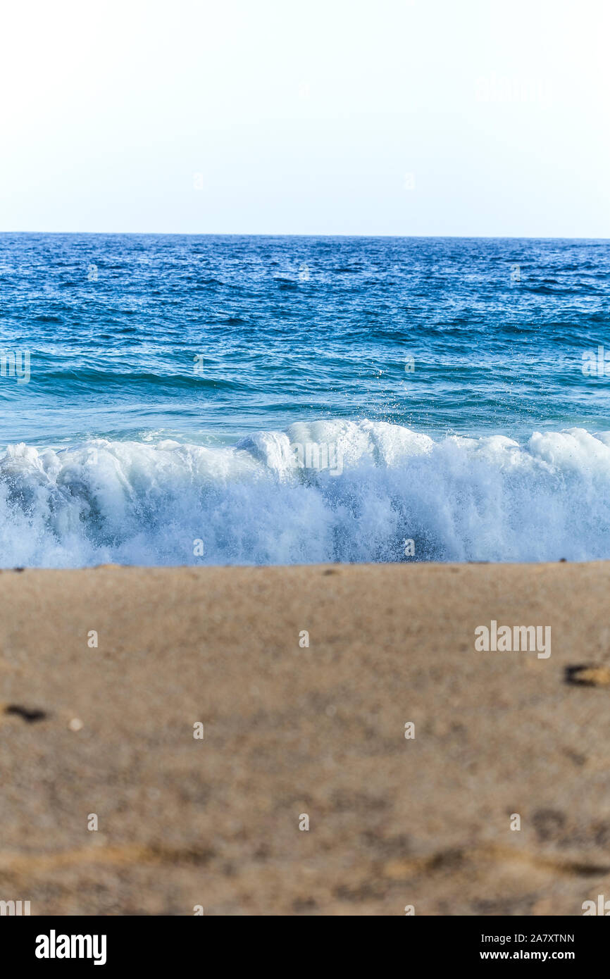 Brave waves on Mediterranean coast shore in Costa Brava, Catalonia ...