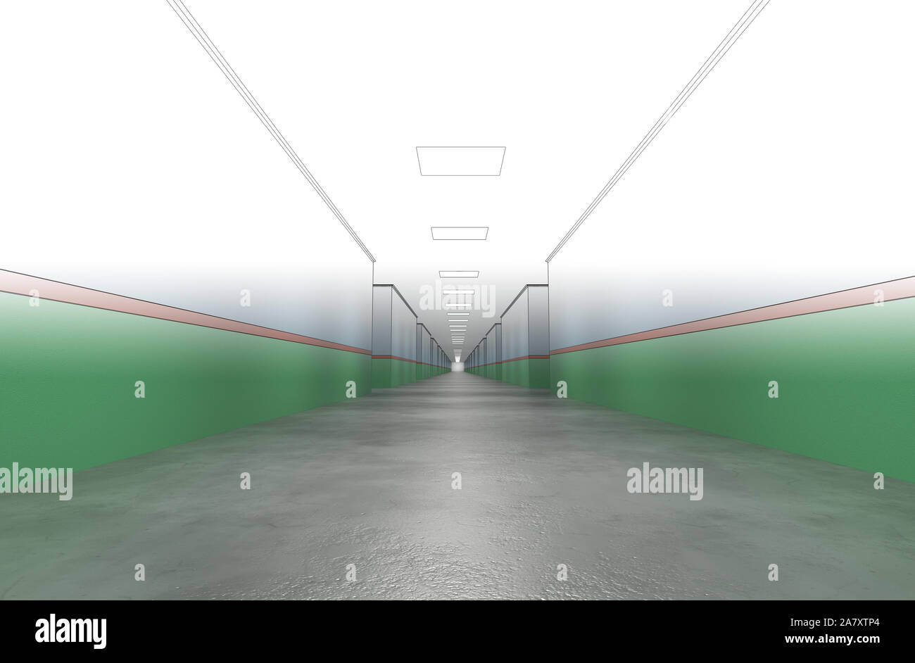 long corridor with doors, interior visualization, 3D illustration Stock ...