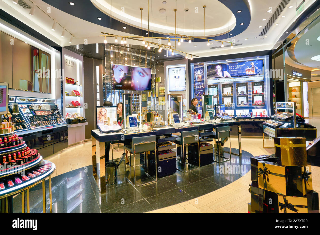 SHENZHEN, CHINA - CIRCA APRIL, 2019: cosmetics products on display at ...