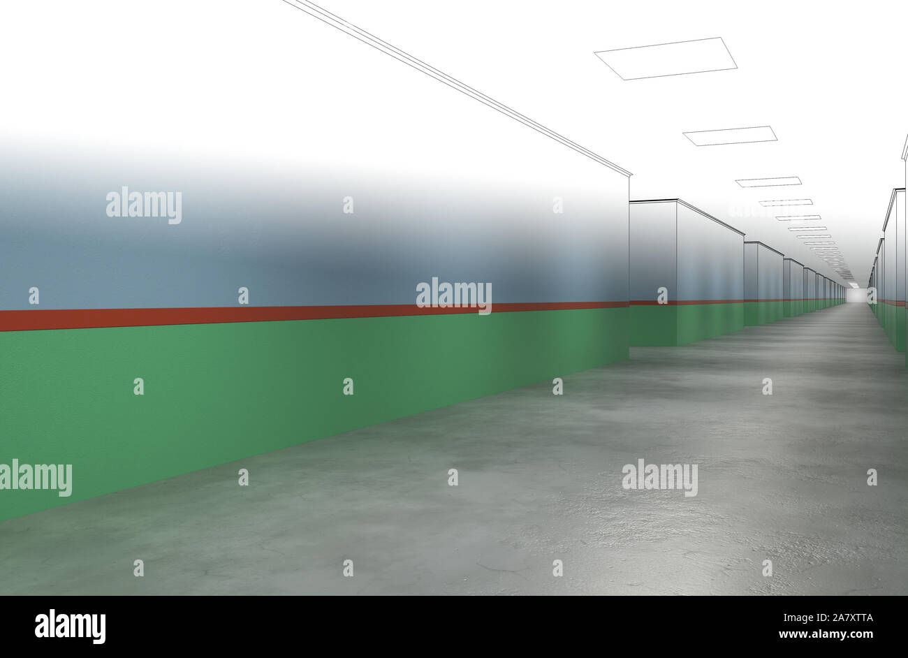 long corridor with doors, interior visualization, 3D illustration Stock ...
