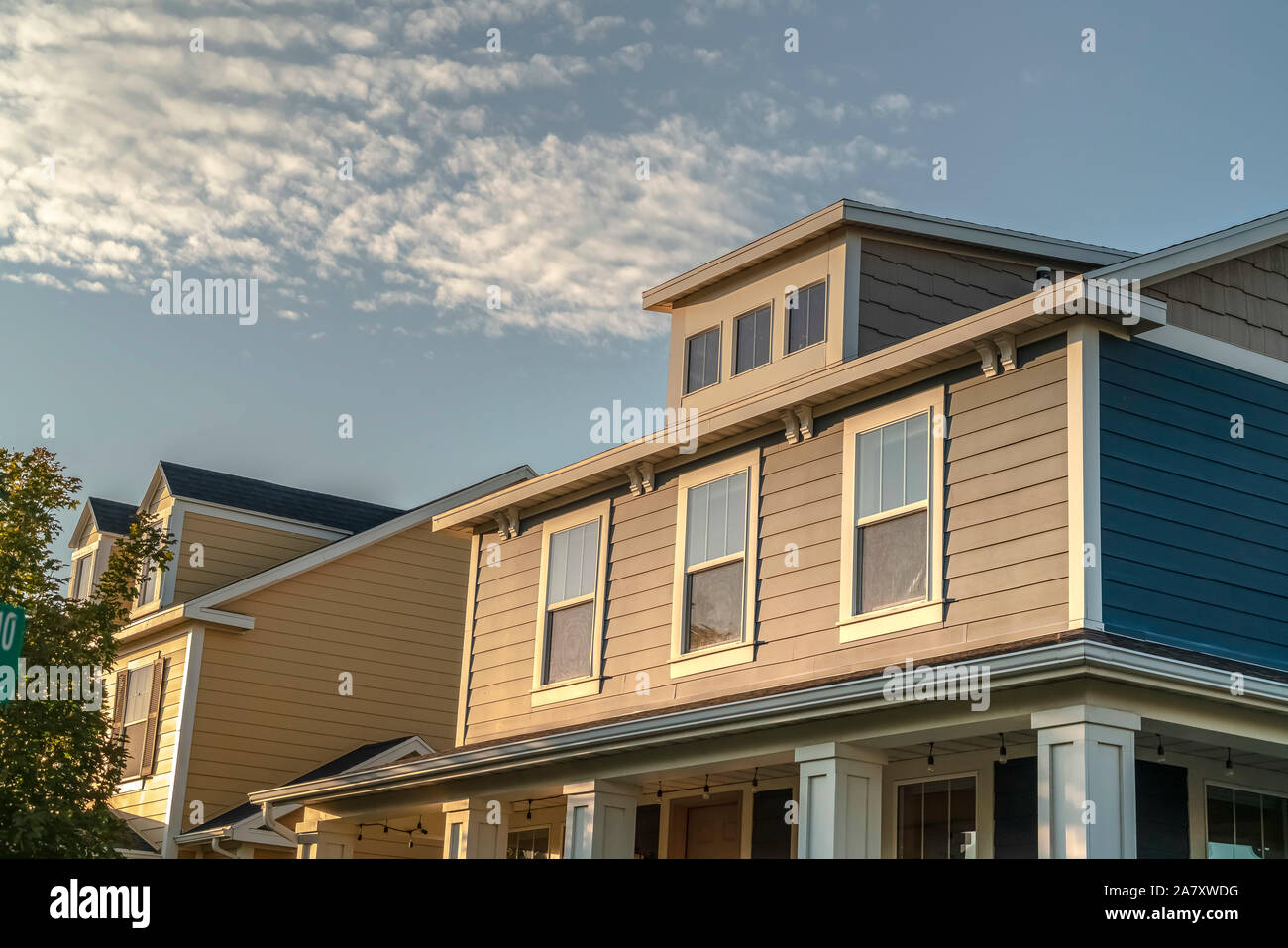 Sash windows in the upper floor of a timber house Stock Photo - Alamy