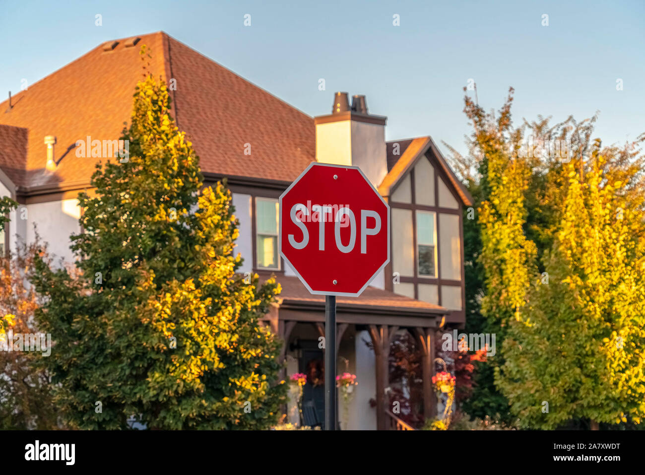 Red Stop traffic sign in an urban street Stock Photo - Alamy
