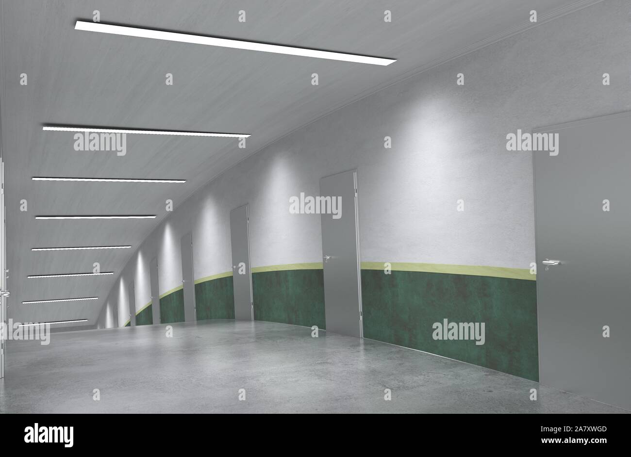 long corridor with doors, interior visualization, 3D illustration Stock ...