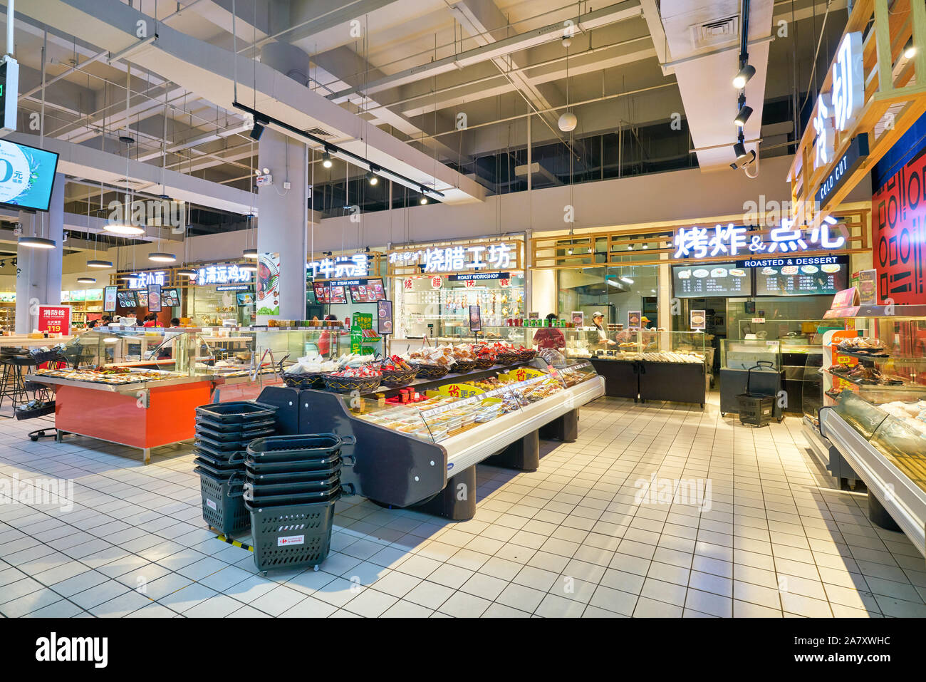 SHENZHEN, CHINA - CIRCA APRIL, 2019: interior shot of Carrefour Le ...