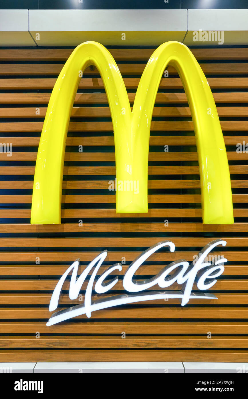 SHENZHEN, CHINA - CIRCA APRIL, 2019: McCafe sign seen in Shenzhen ...