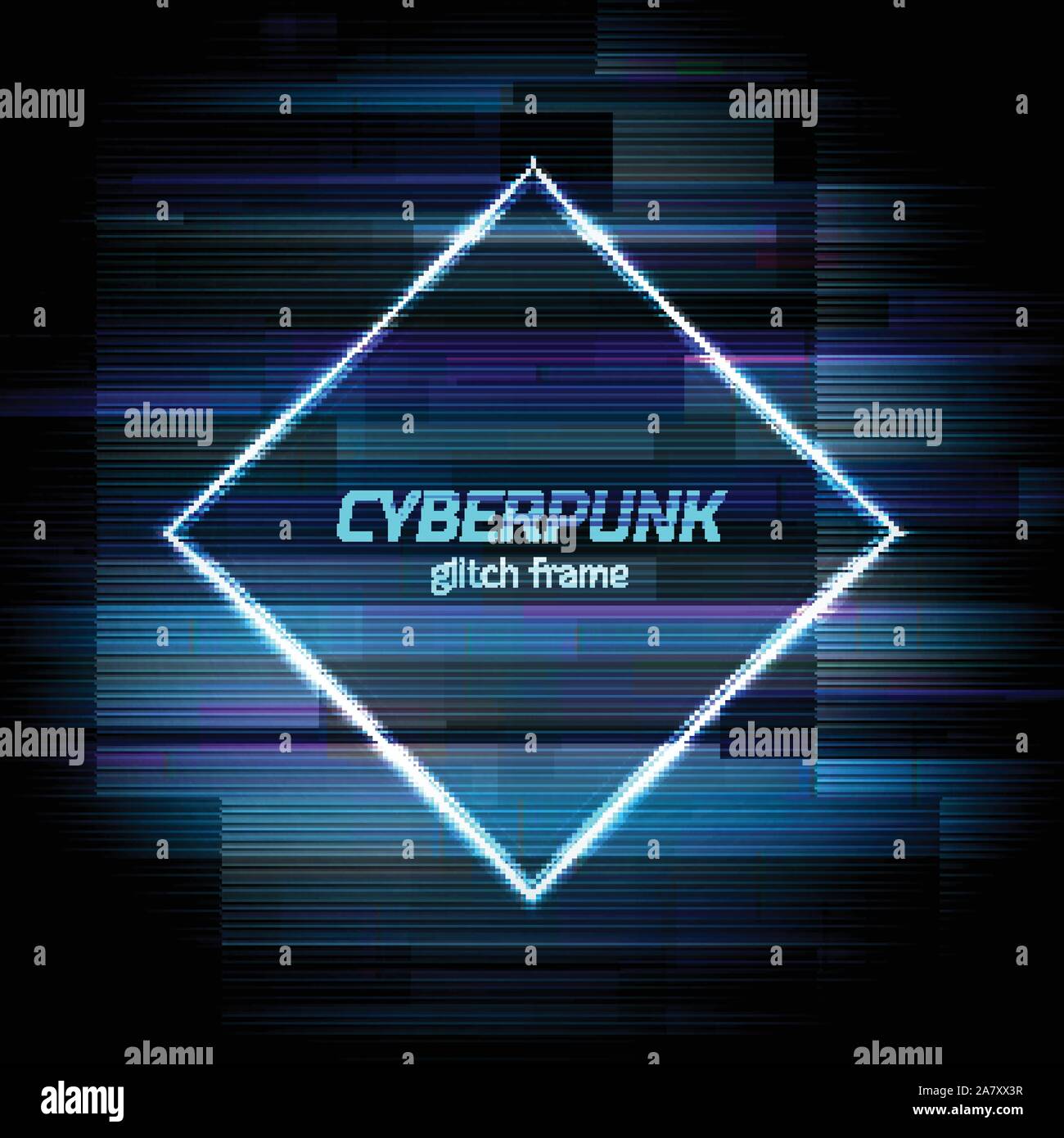 Glitch cyberpunk frame with technology error and neon shape Stock ...