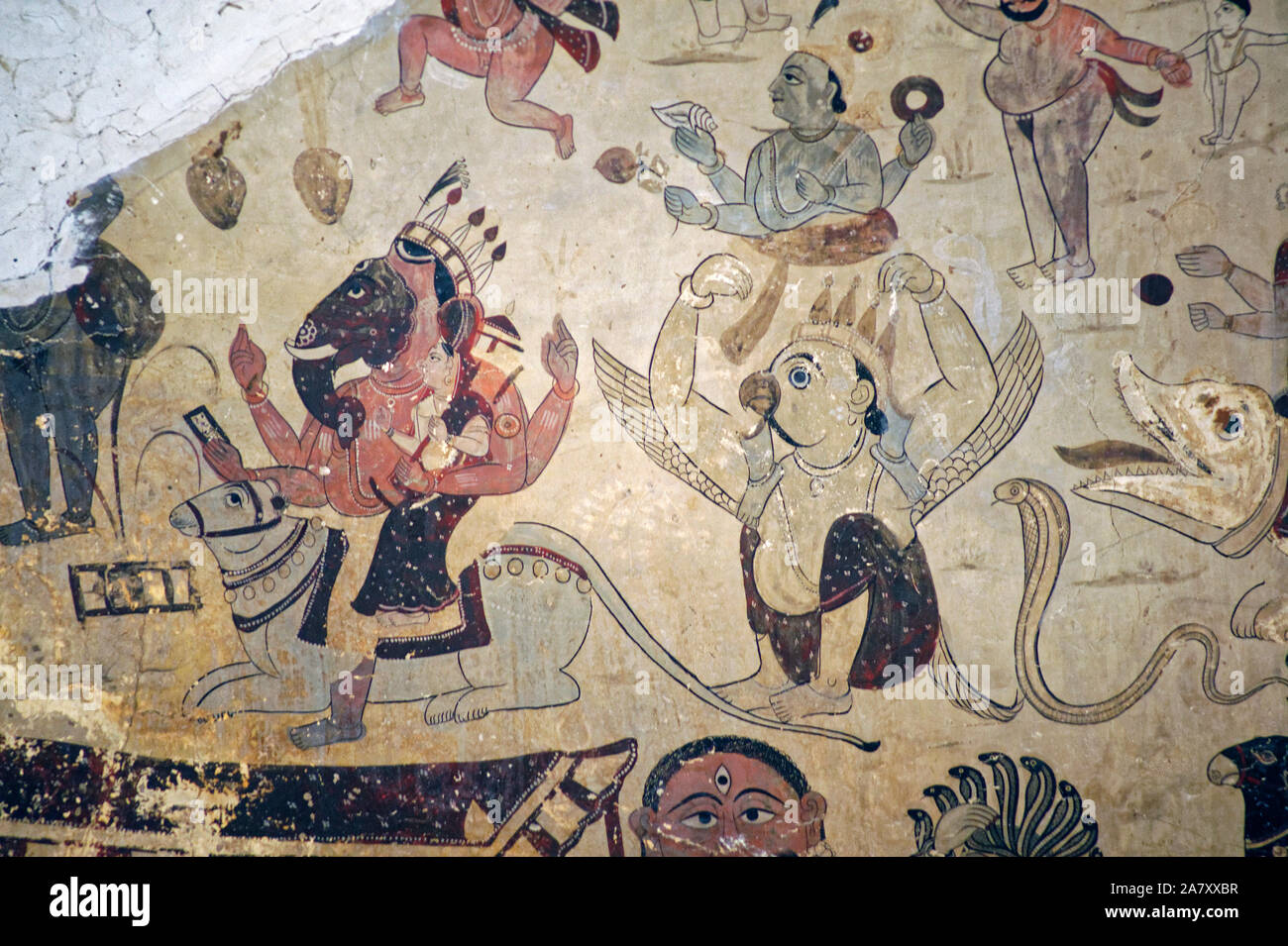 Paintings of Hindu god Ganesh and Vishnu with their vehicle Stock Photo ...