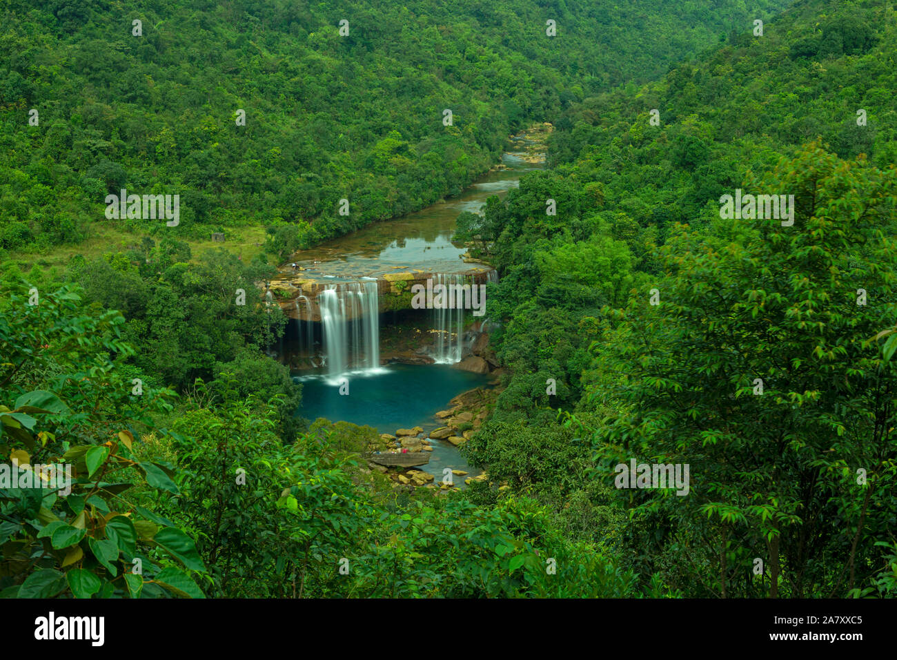 Aerial view of Krang Suri waterfalls, Jaintia Hills, Meghalaya, India ...