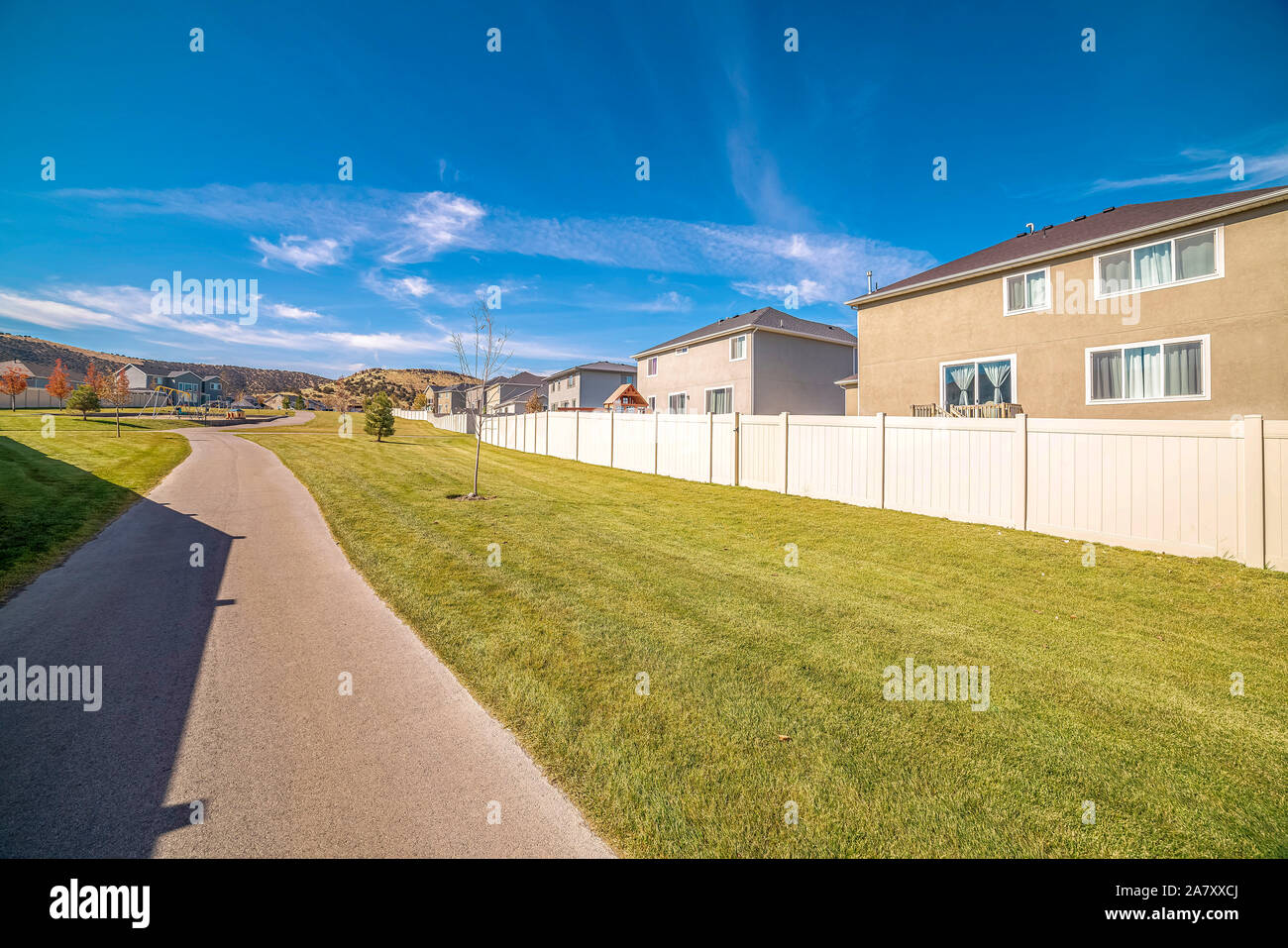 Pedestrian walkway on a modern housing estate Stock Photo - Alamy