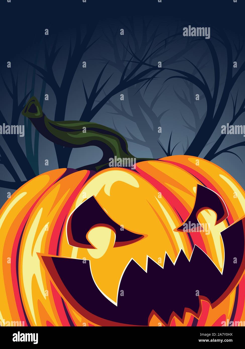 Halloween pumpkin in forest Stock Vector Images - Alamy