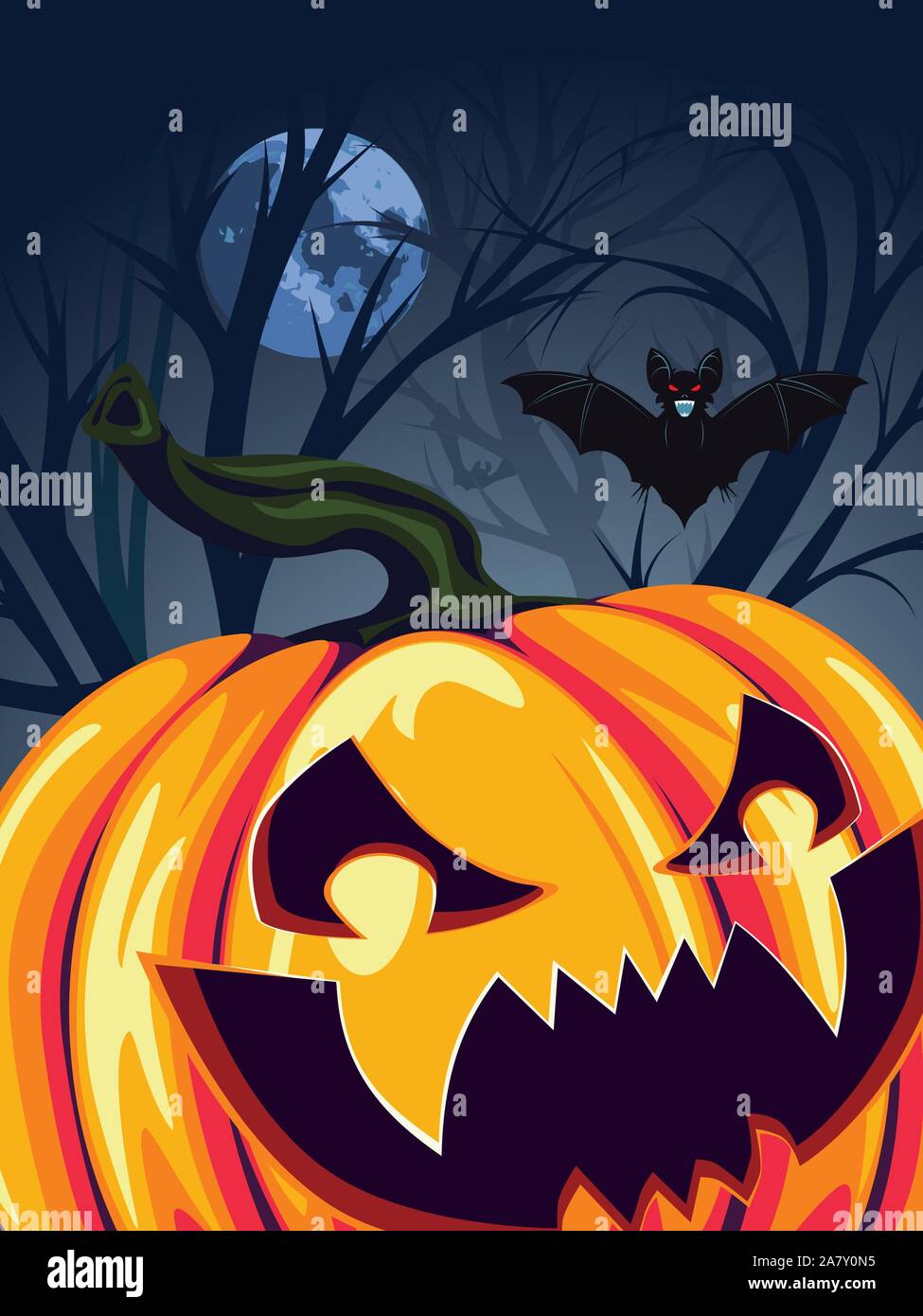 Scary halloween pumpkin in the forest at night Stock Vector Image & Art ...