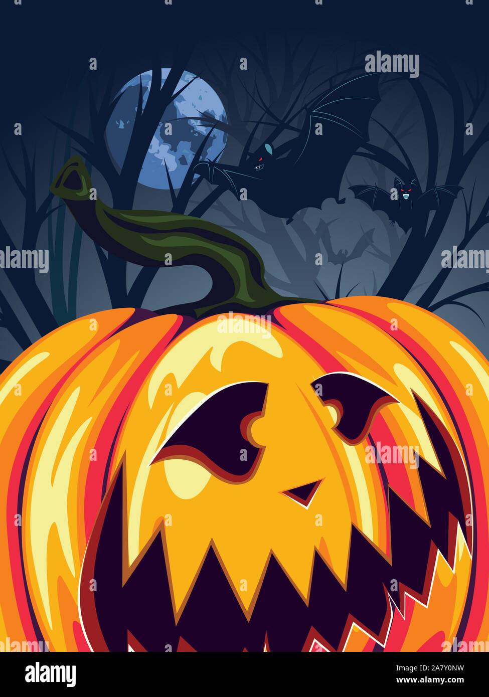 Halloween pumpkin in forest Stock Vector Images - Alamy