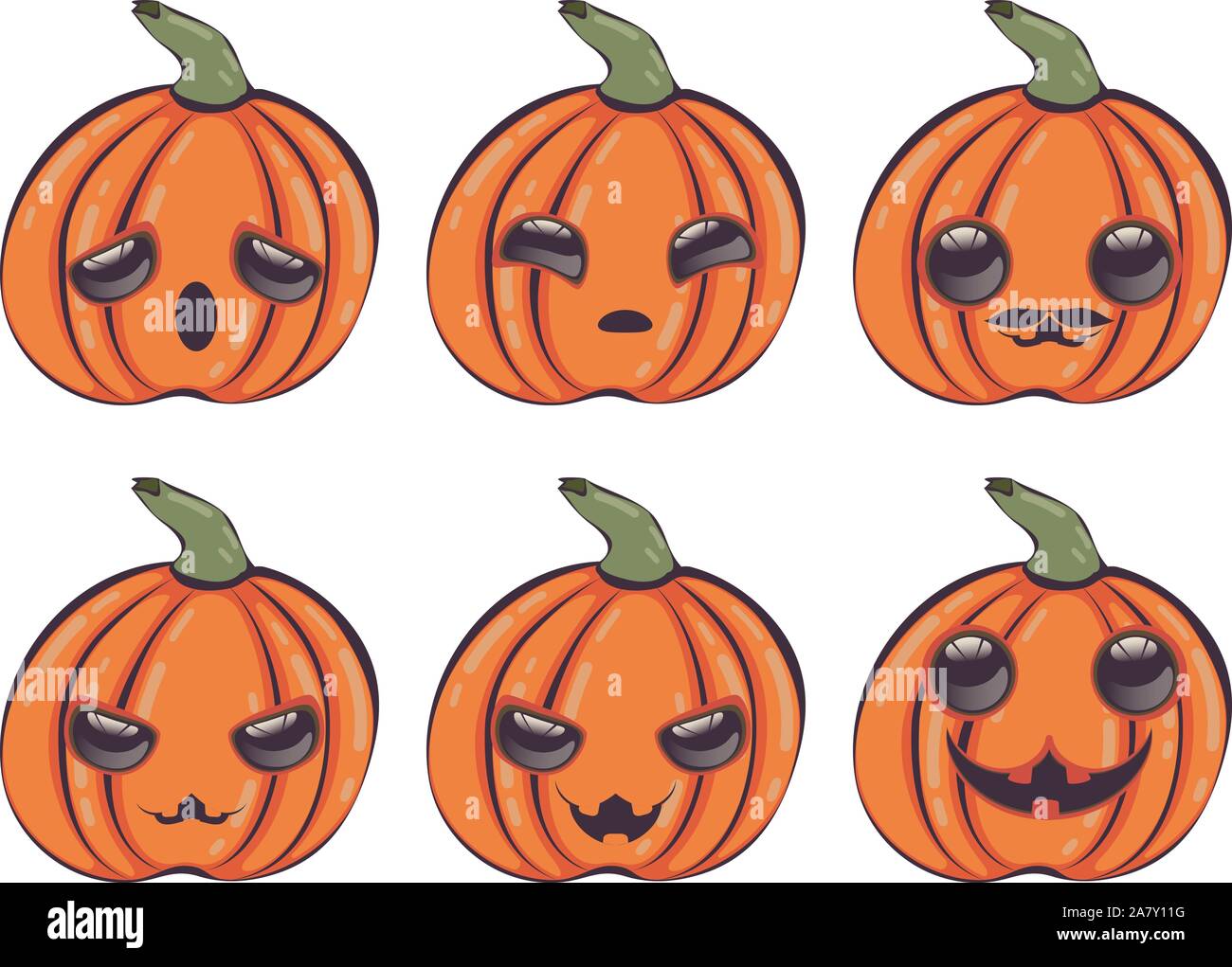 Cute halloween pumpkin in different expression illustration Stock ...