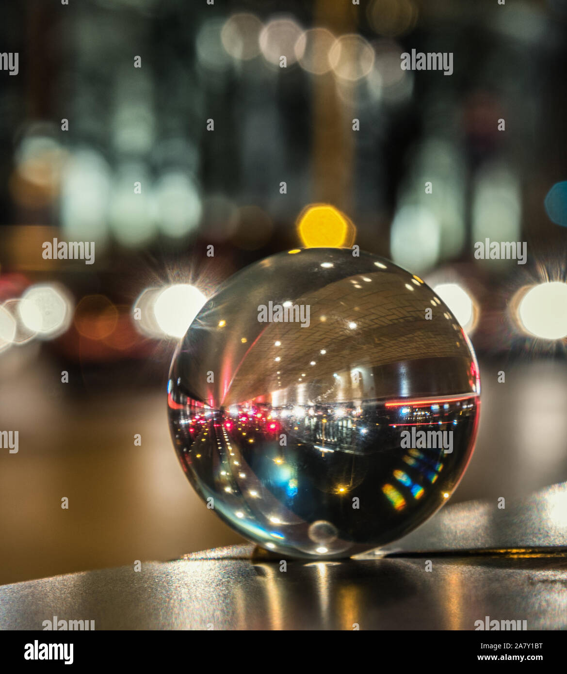 Night city in the glass ball Stock Photo - Alamy