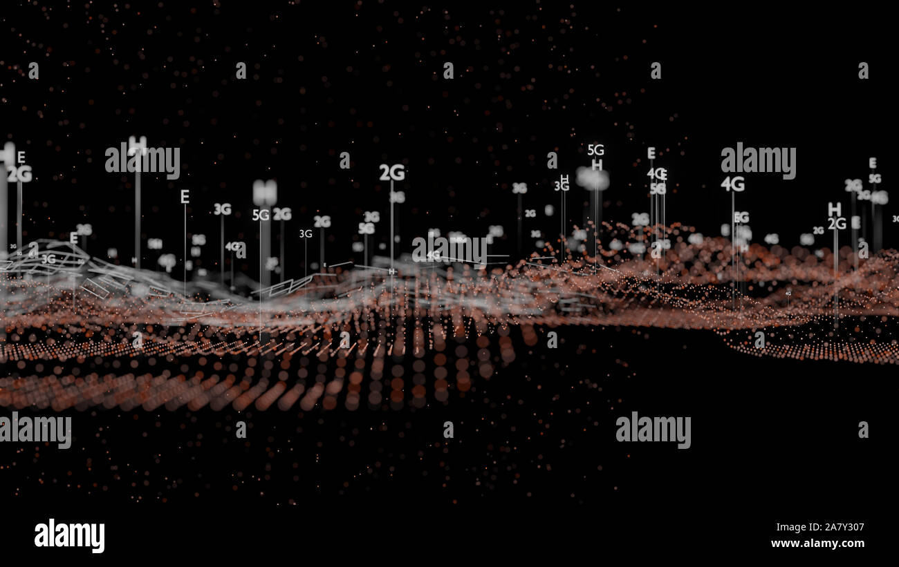 Abstract 3D illustration represent 5G, 4G, 3G, 2G mobile technology ...