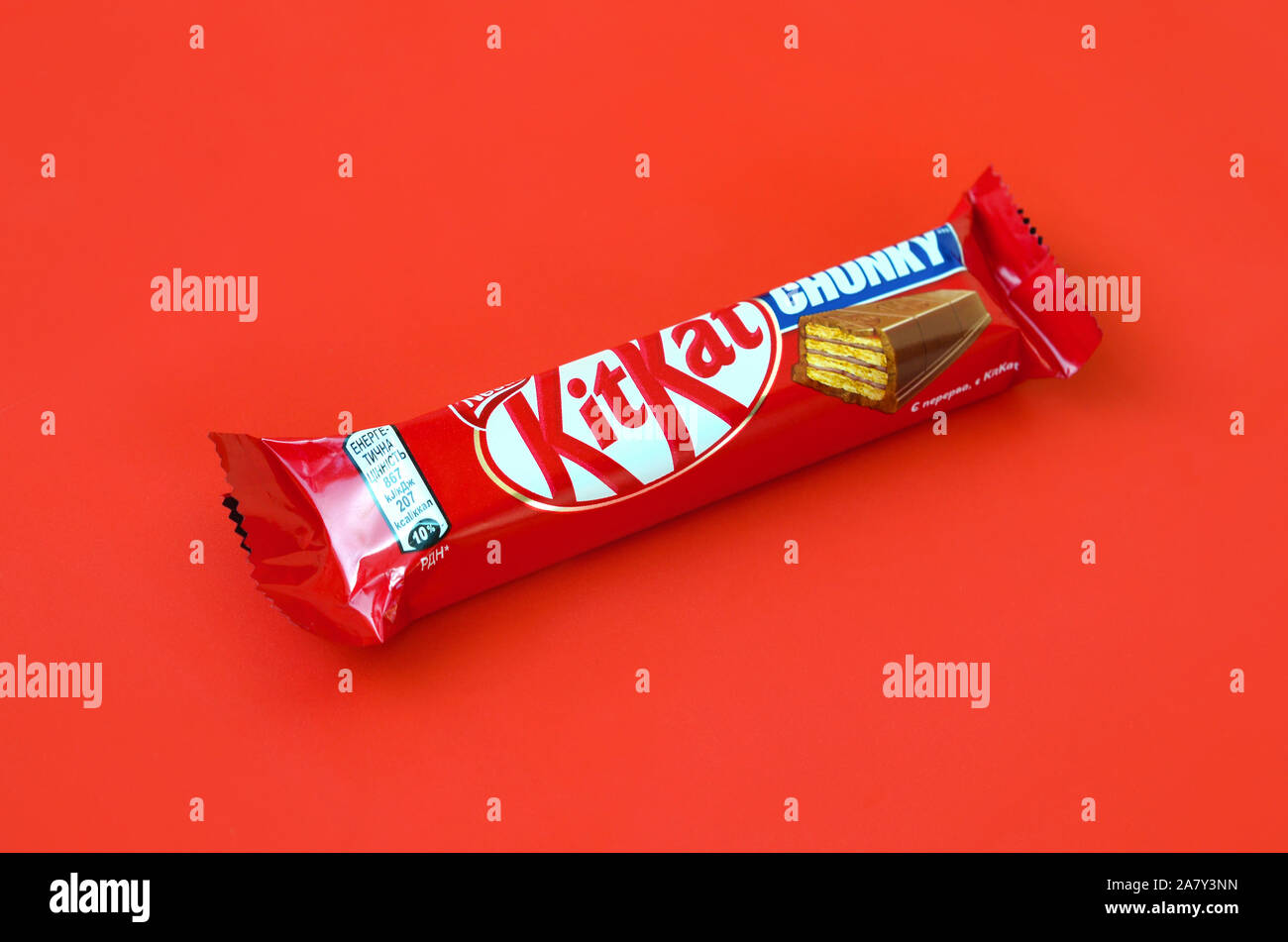 KHARKOV, UKRAINE - OCTOBER 17, 2019: Kit Kat chocolate bar in red ...