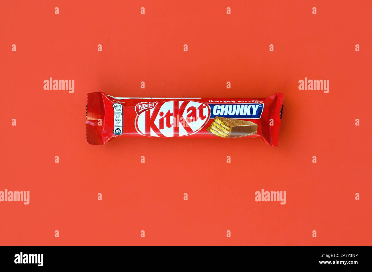 KHARKOV, UKRAINE - OCTOBER 17, 2019: Kit Kat chocolate bar in red ...