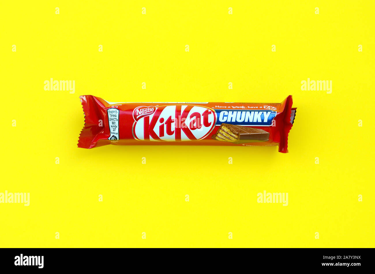 KHARKOV, UKRAINE - OCTOBER 17, 2019: Kit Kat chocolate bar in red ...