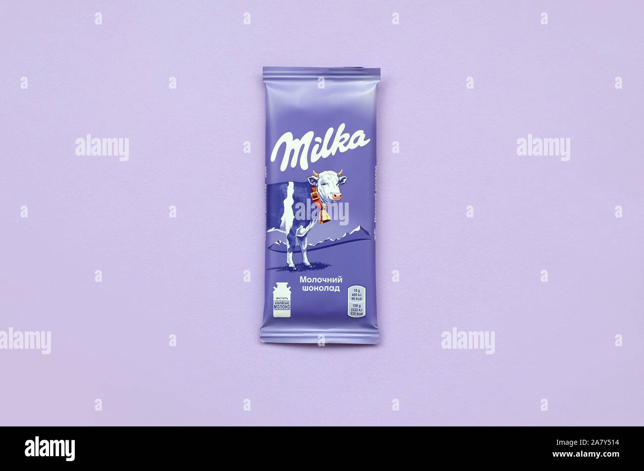 KHARKOV, UKRAINE - OCTOBER 23, 2019: Milka chocolate tablet in classic ...