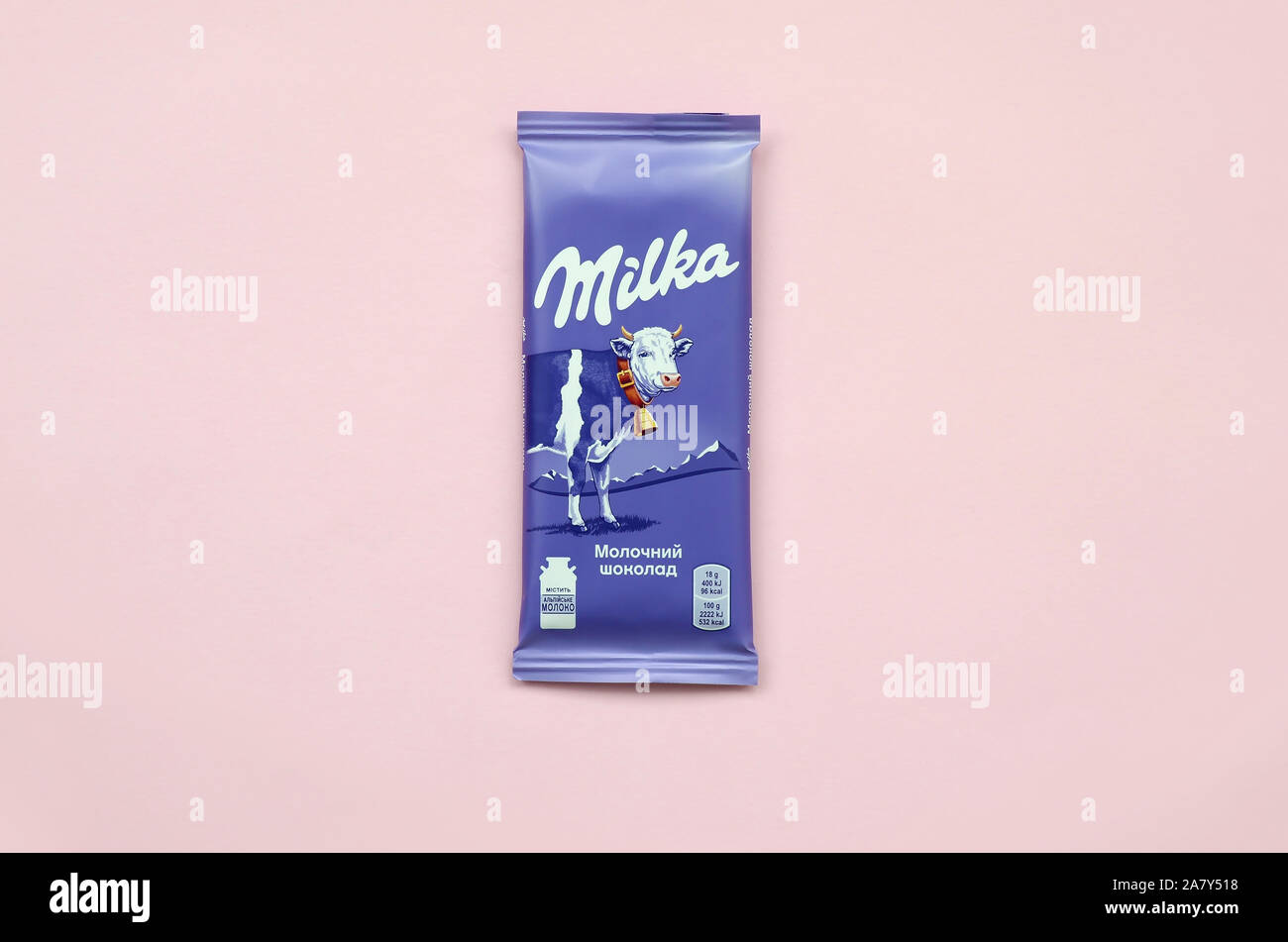 KHARKOV, UKRAINE - OCTOBER 23, 2019: Milka chocolate tablet in classic ...