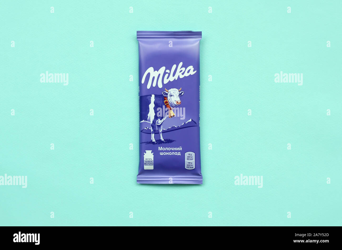 KHARKOV, UKRAINE - OCTOBER 23, 2019: Milka chocolate tablet in classic ...