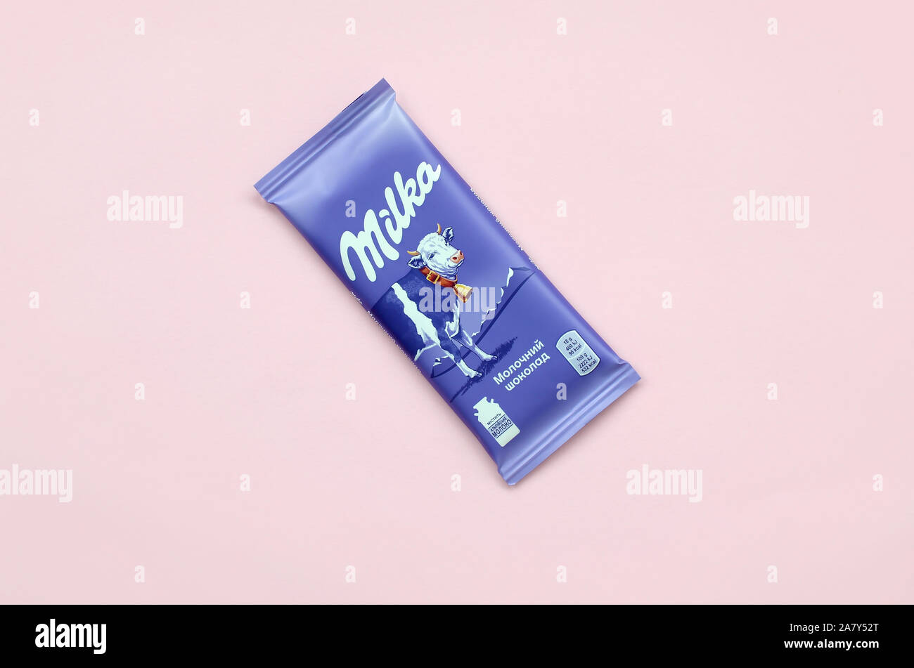 KHARKOV, UKRAINE - OCTOBER 23, 2019: Milka chocolate tablet in classic ...