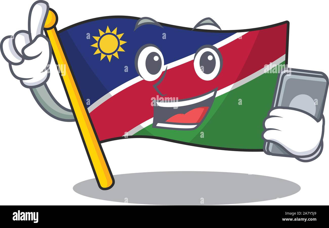with holding phone smiling flag namibia cartoon character working Stock ...