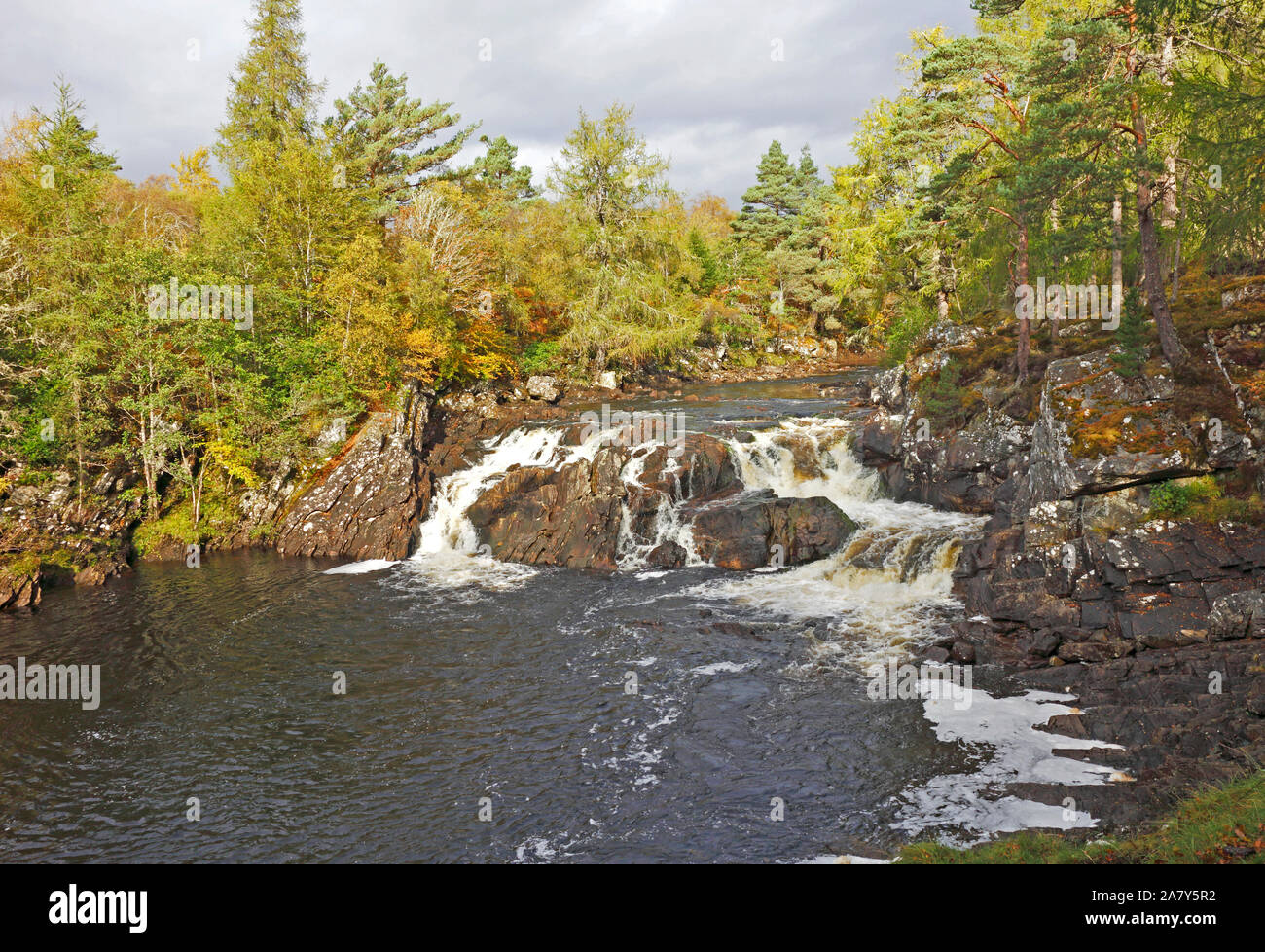 A view of the Cassley Falls or Achness Falls on the River Cassley from ...