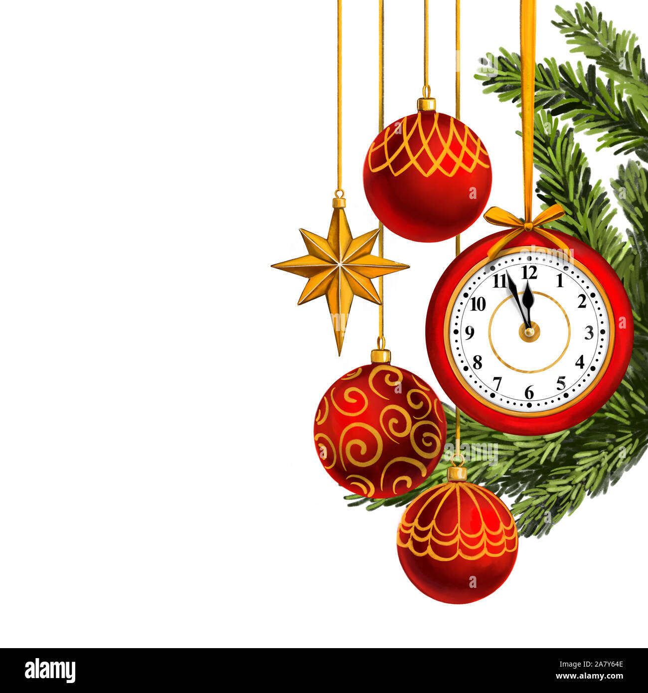 clock and Christmas decorations, Decorative Christmas ornament, art ...