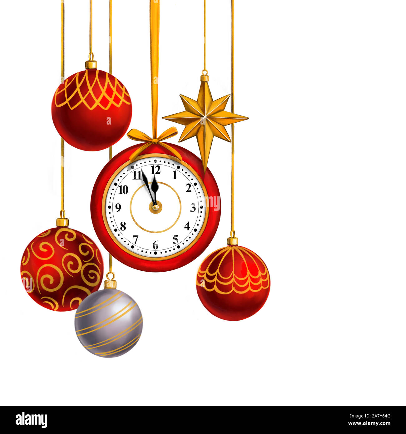 clock and Christmas decorations, Decorative Christmas ornament, art ...