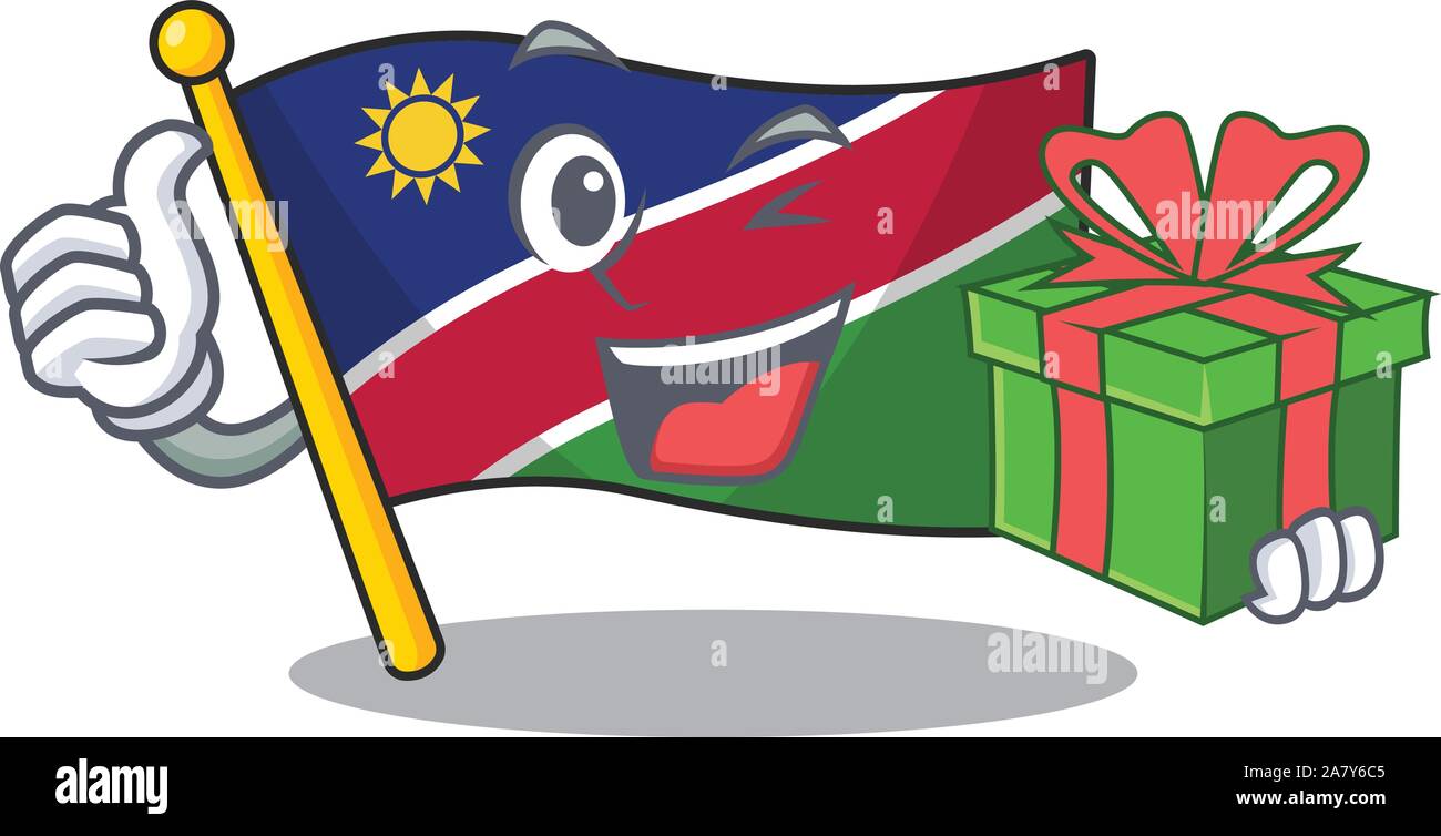 flag namibia cartoon with the shape holding gift Stock Vector Image ...