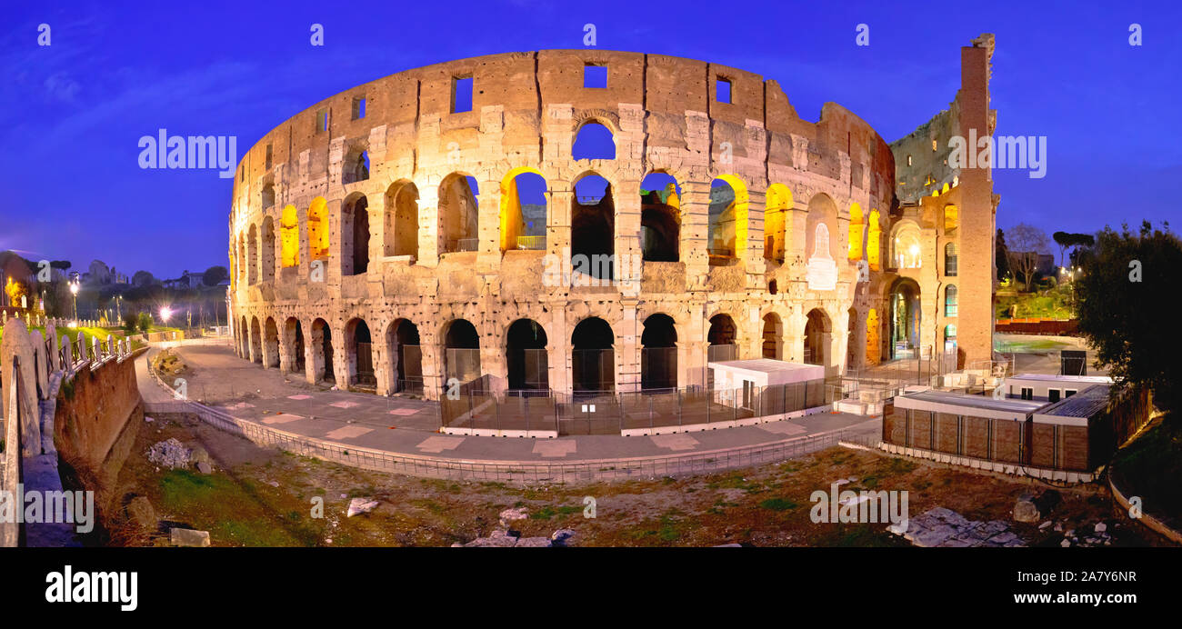 Rome. Colosseum square panoramic evening view in Rome, famous landmarks ...